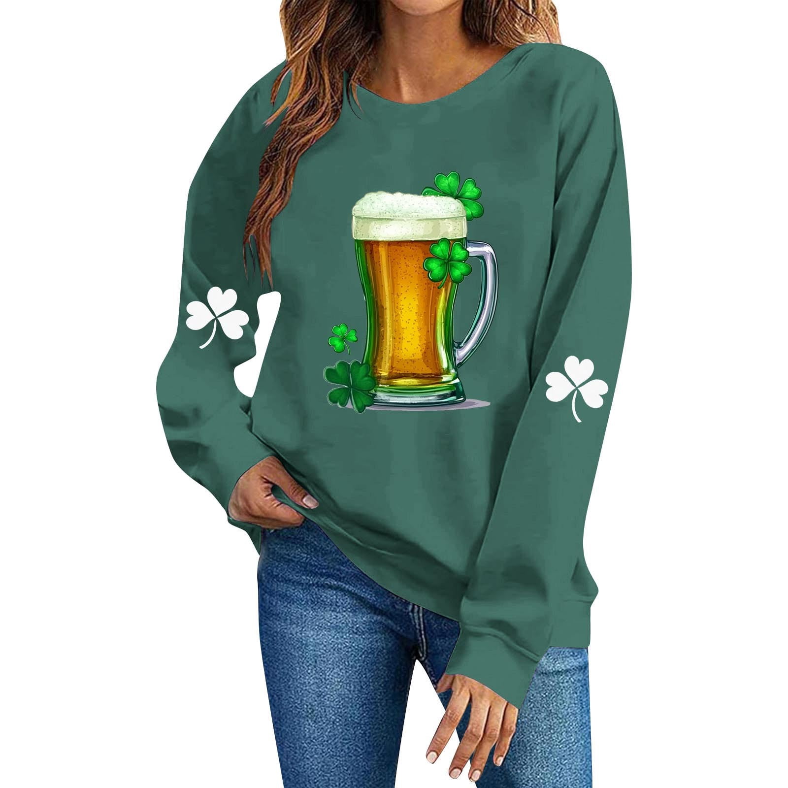 DPTALR Women's St. Patrick's Day Printed Round Neck Hoodless Long ...