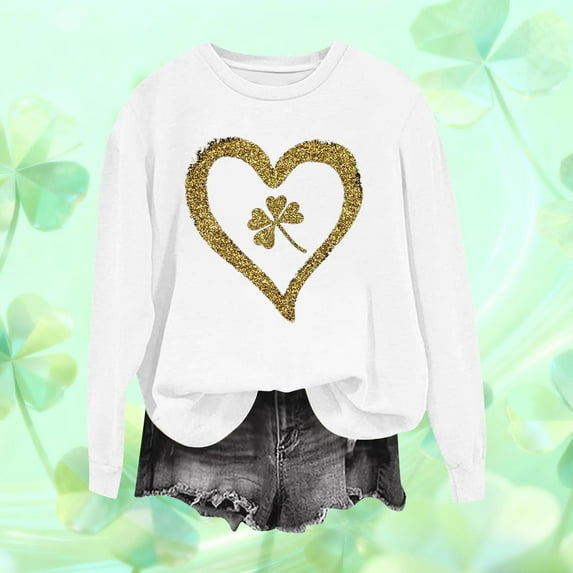 DPTALR Women's St. Patrick's Day Printed Round Neck Long Sleeve Loose ...