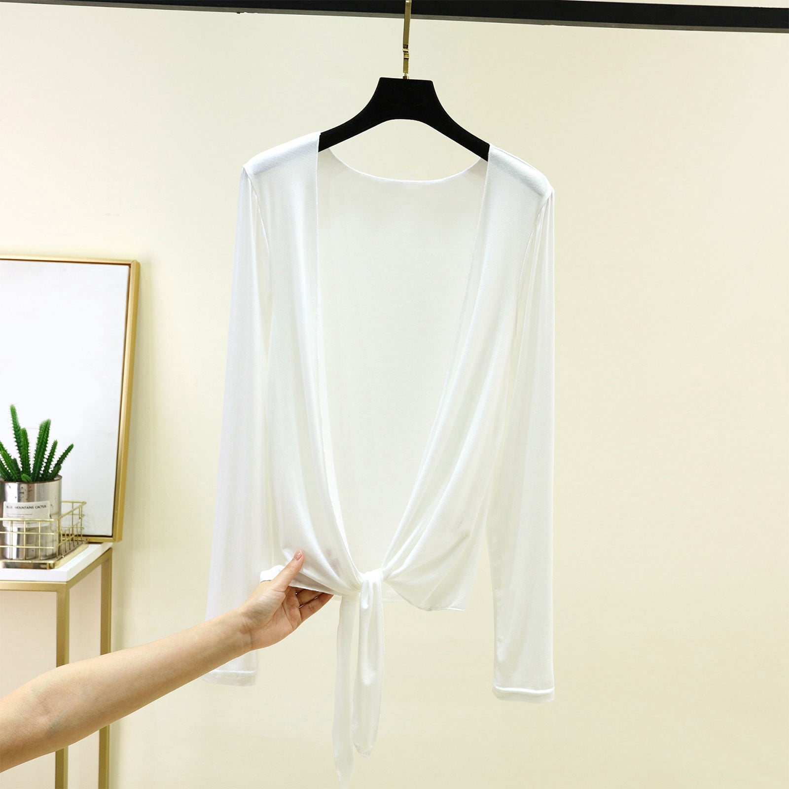 DPTALR Women's Tie-Front Long Sleeve Sheer Sun Protection Cardigan ...