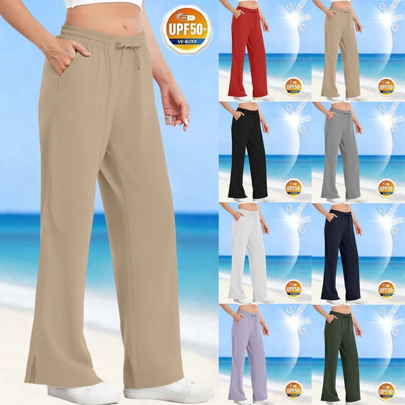 DPTALR Women's UPF 50+ Sun Protection Pants Elastic Waist Drawstring ...