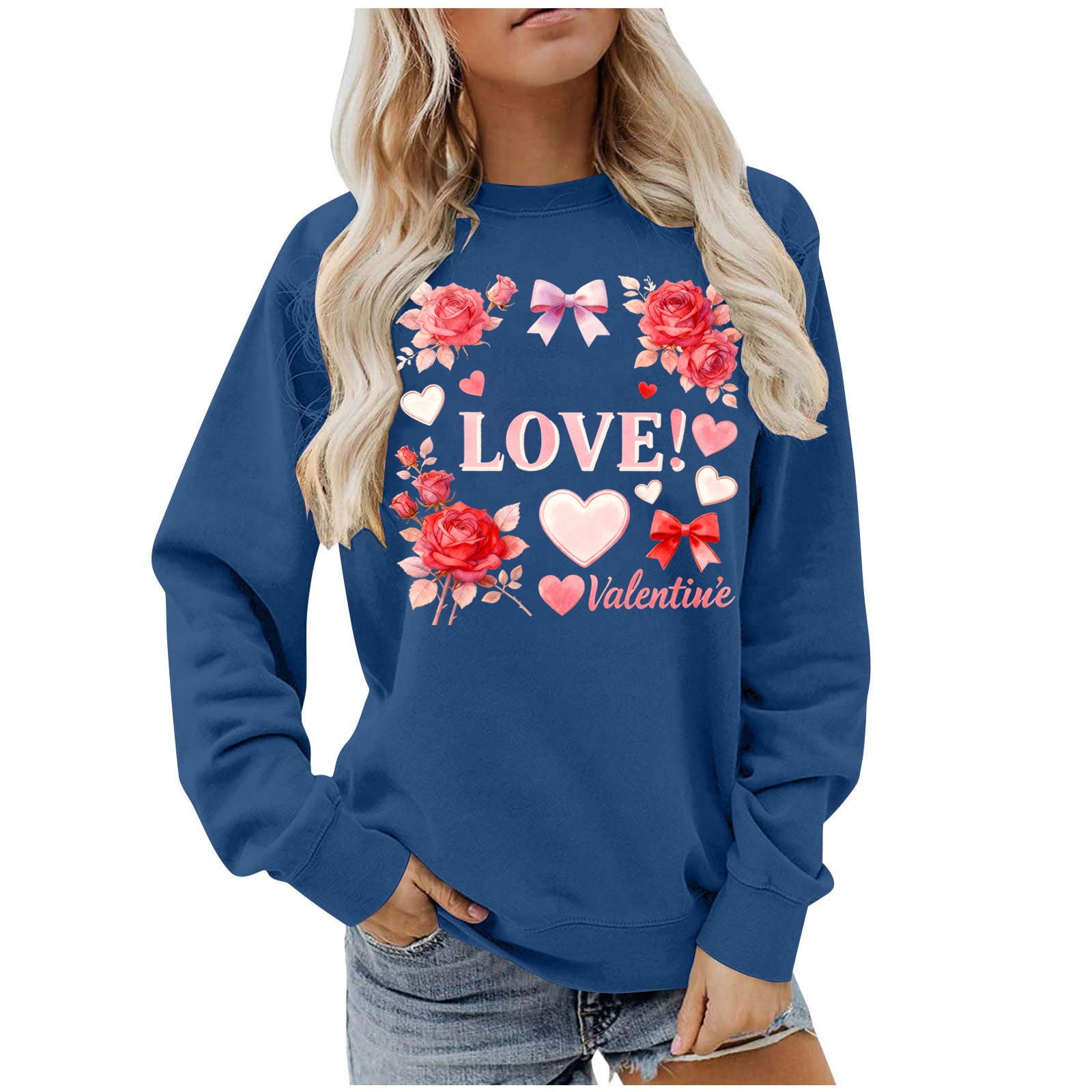 DPTALR Women's Valentine's Day Printed Casual Sporty Long Sleeve Round ...