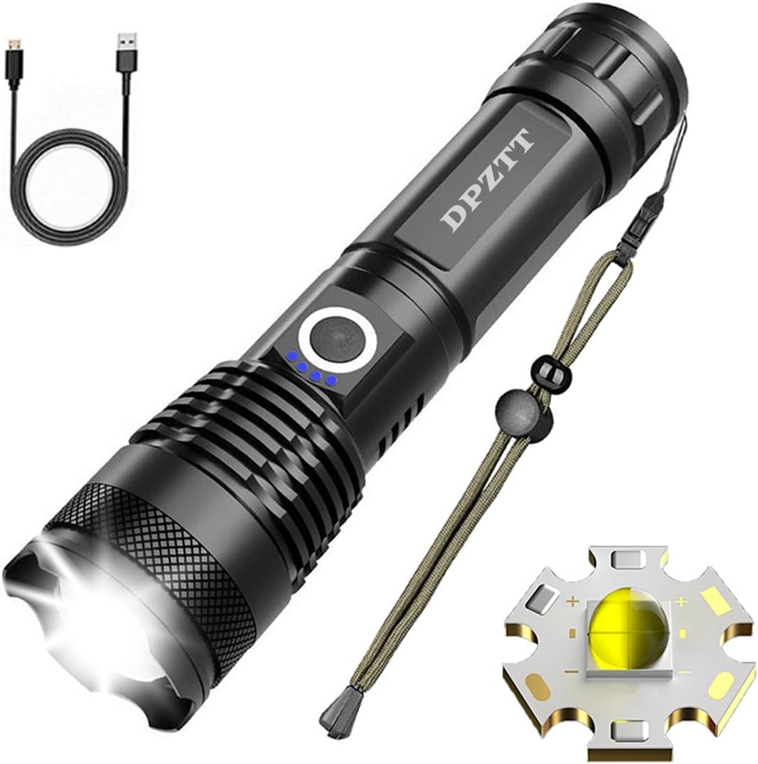 DPZTT Rechargeable Tactical Flashlights High Lumens High Powered Best ...