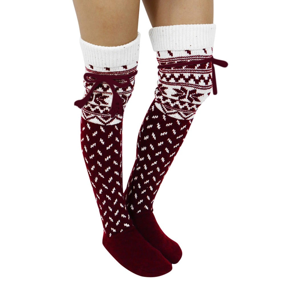 DQRPSEETB Knit Thigh Knee High Socks Long Christmas Stockings Warm ...