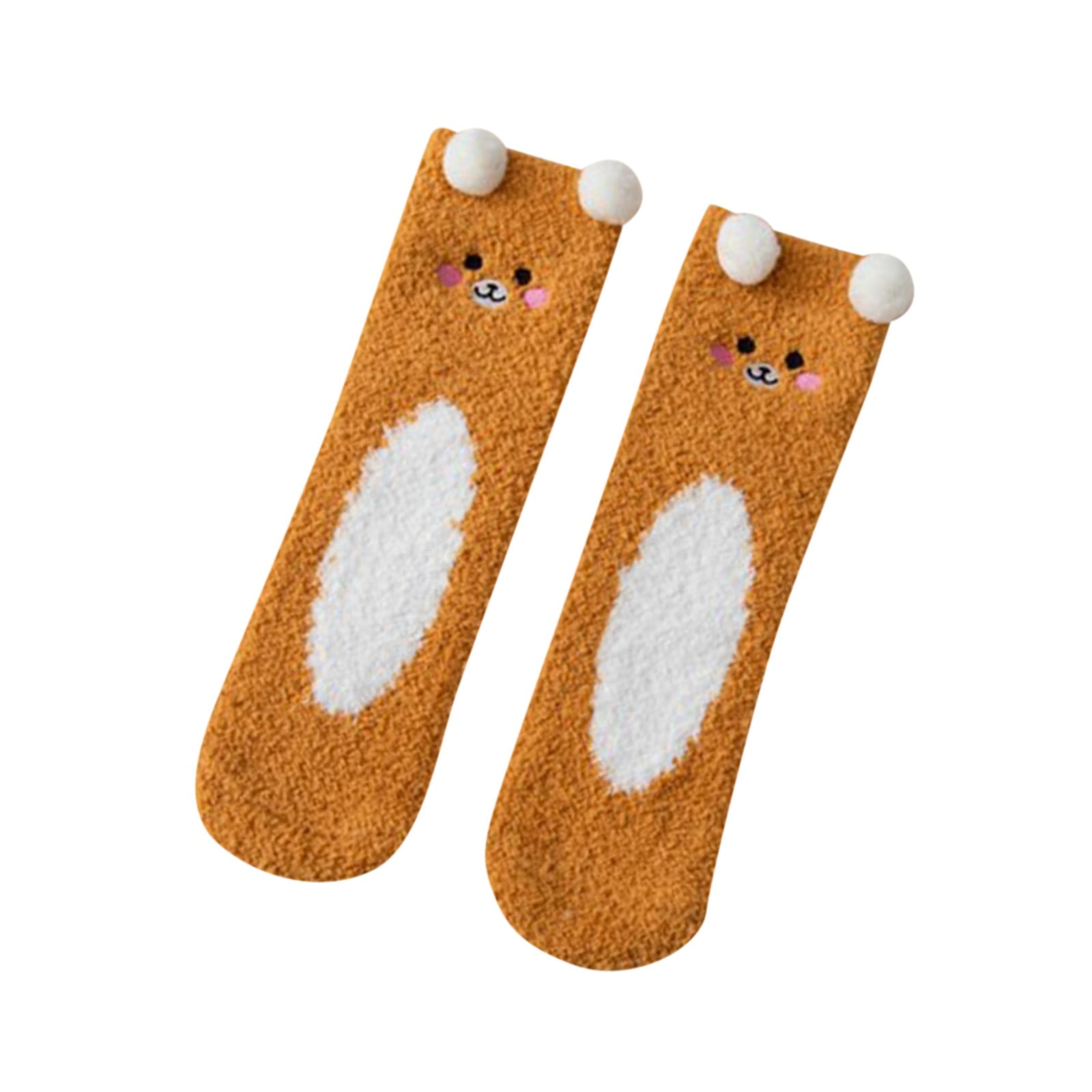 DQRPSEETB Women's Tube Socks Three-Dimensional Cartoon Cute Bear Coral ...
