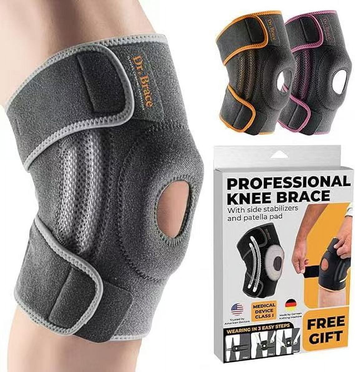 DR. BRACE ELITE Knee Brace with Side Stabilizers & Patella Gel Pads for ...