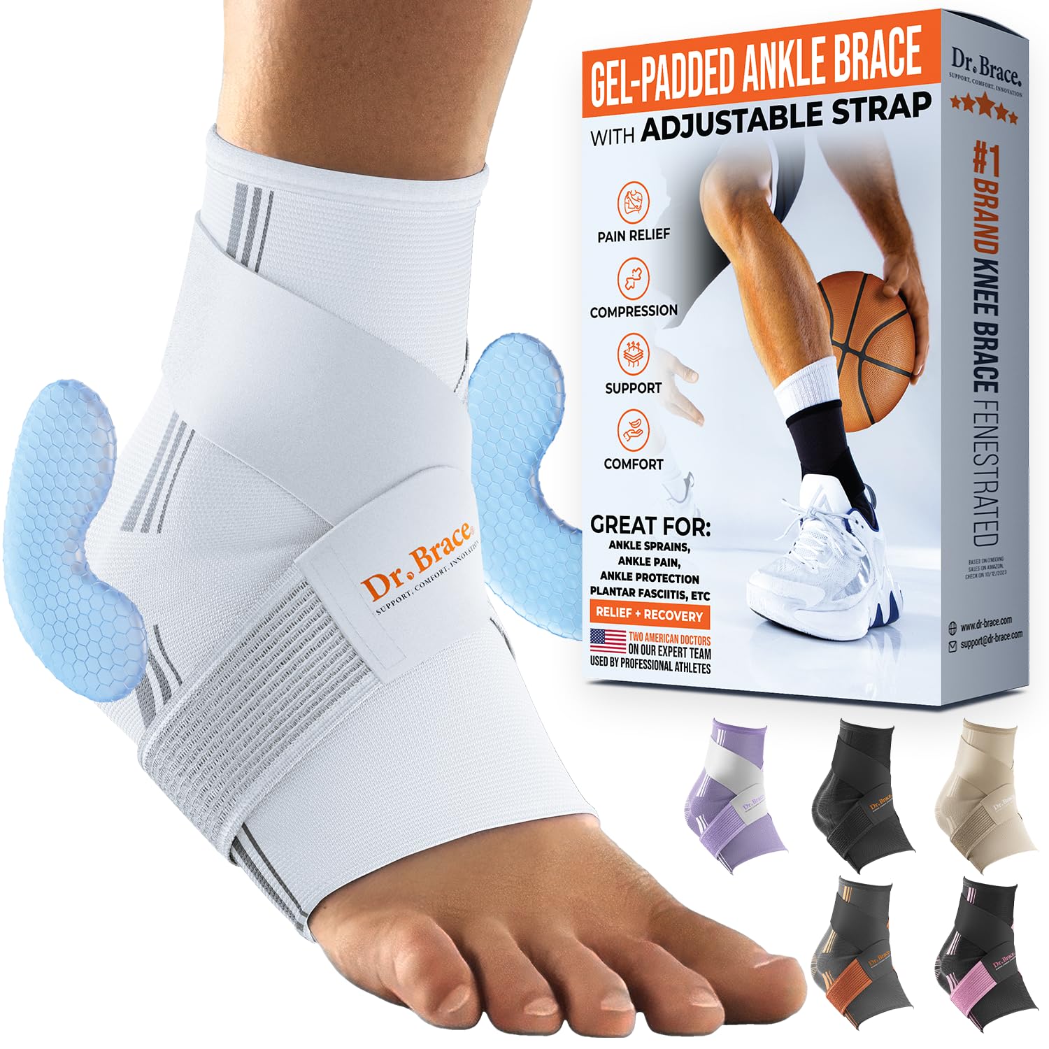 DR. BRACEÂ® Elite Ankle Brace With Adjustable Strap & 2X Gel Pad For ...