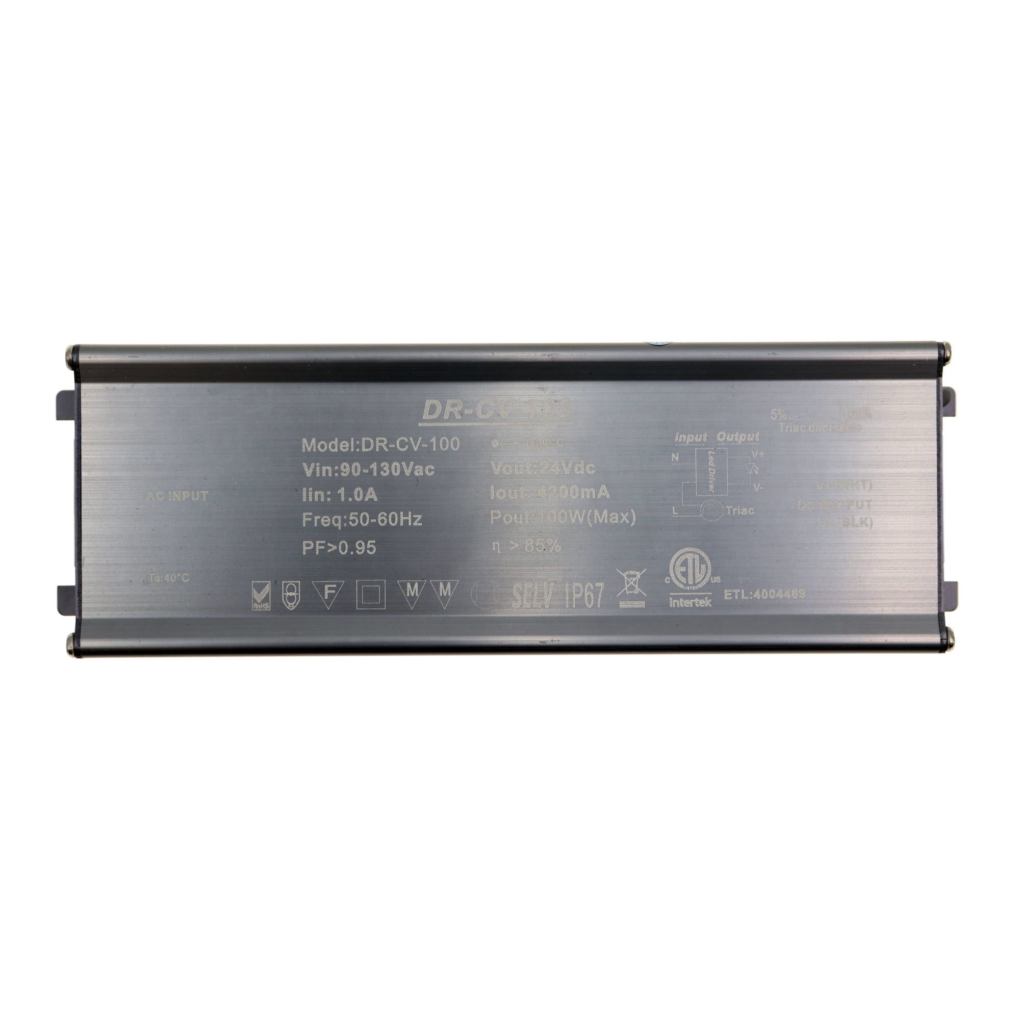 DR-CV-100 Triac Dimmable LED Driver, 24Vdc, 4200mA, 100W, 120V:In, IP67 ...