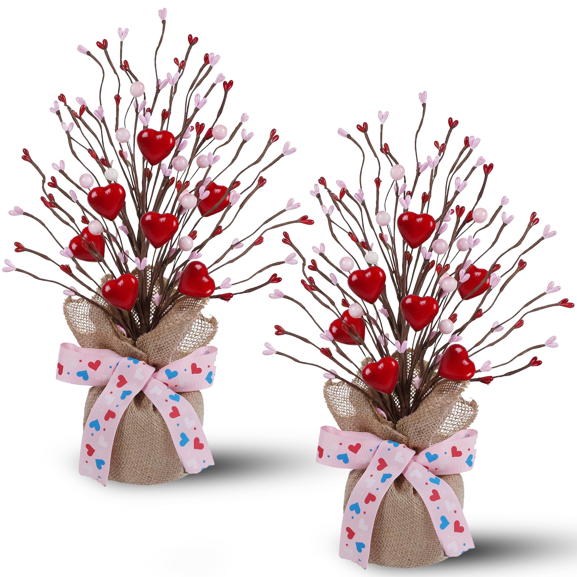 DR.DUDU 2 Pack 14 Inch Valentine Tree with Pink & Red Heart, Valentine ...