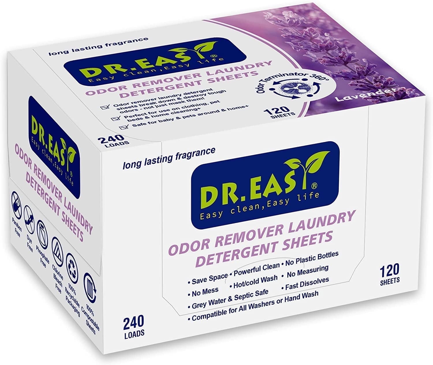 DR.EASY Laundry Detergent Sheets Lavender Scent, Biodegradable Formula ...