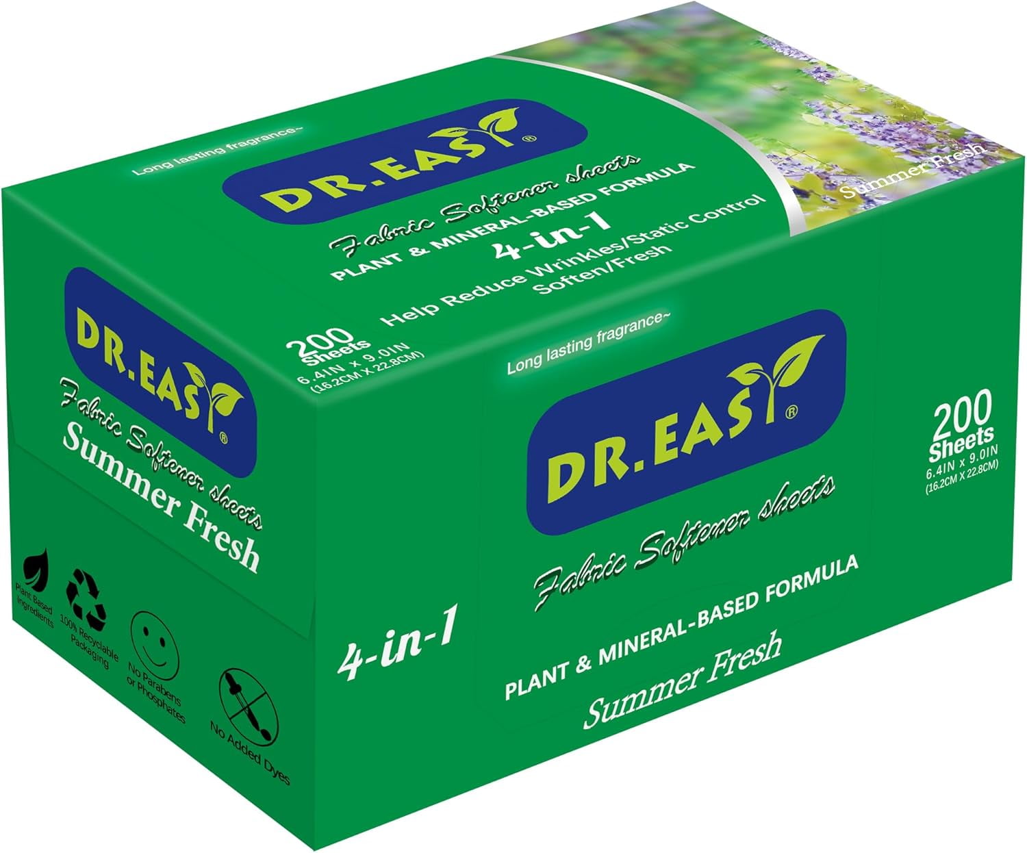 DR.EASY SUMMER FRESH Dryer Sheets Plant Based Formula 200 Ct Fabric r ...