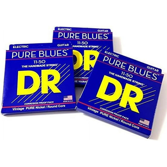 DR Guitar Strings 3 Pack Electric Pure Blues Vintage Pure Nickel 11-50 ...