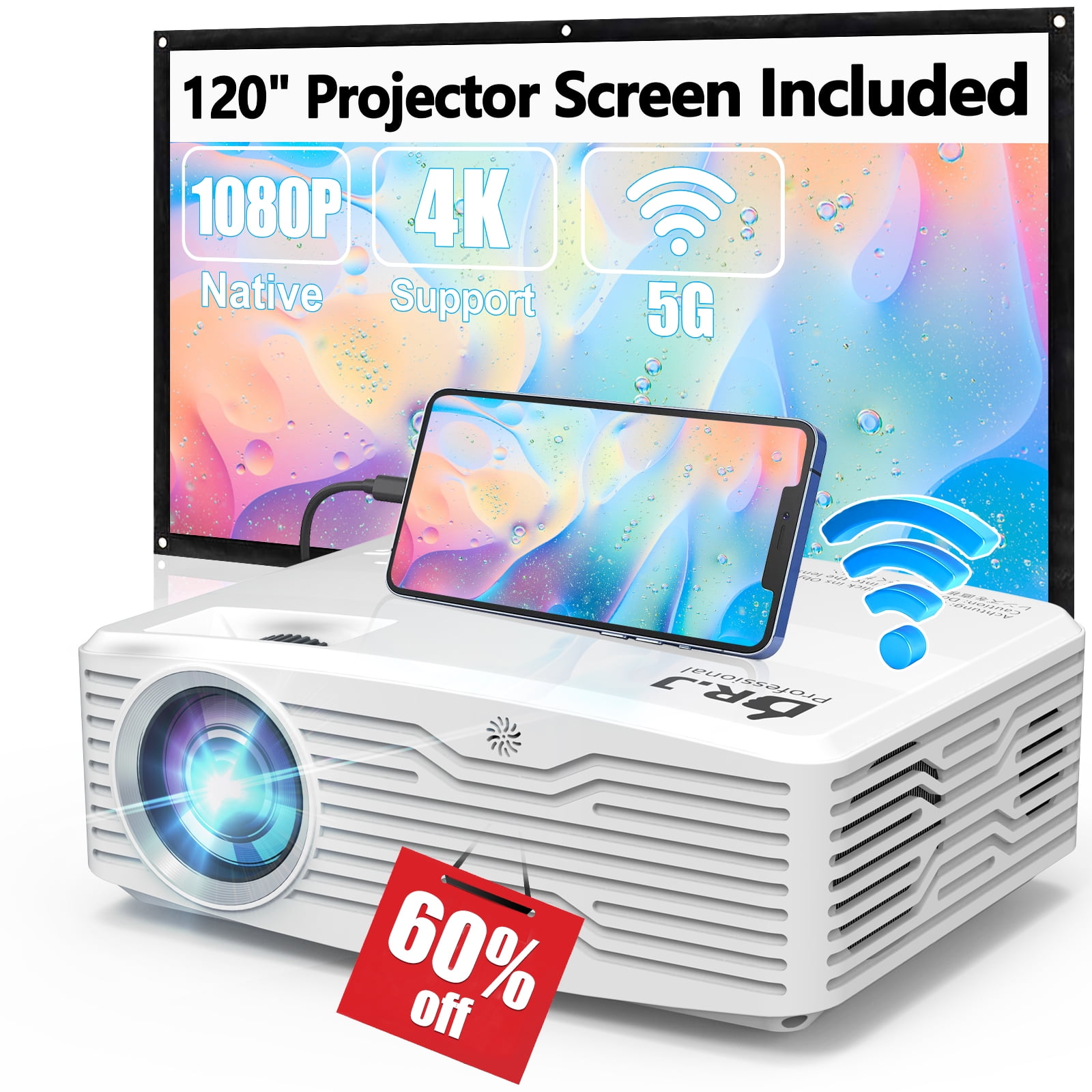 "DR.J Professional 4K Native 1080P Projector with 5G WiFi, 300 ...