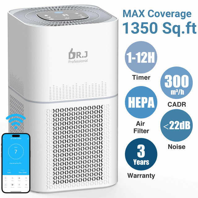 DR. J Professional HEPA Air Purifiers for 1350sqft, WiFi Air Purifiers ...