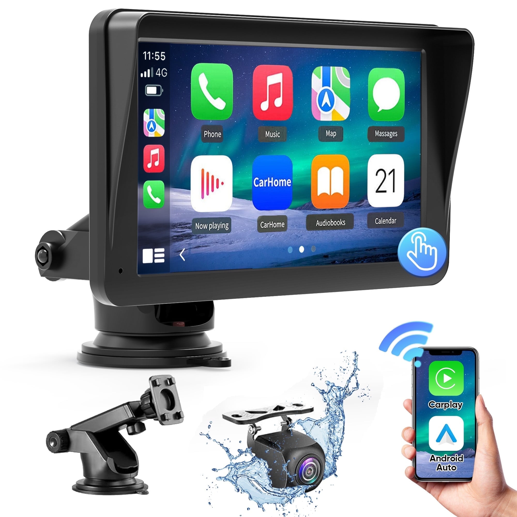 7" Wireless Apple CarPlay & Android Auto Car Stereo for Universal ...