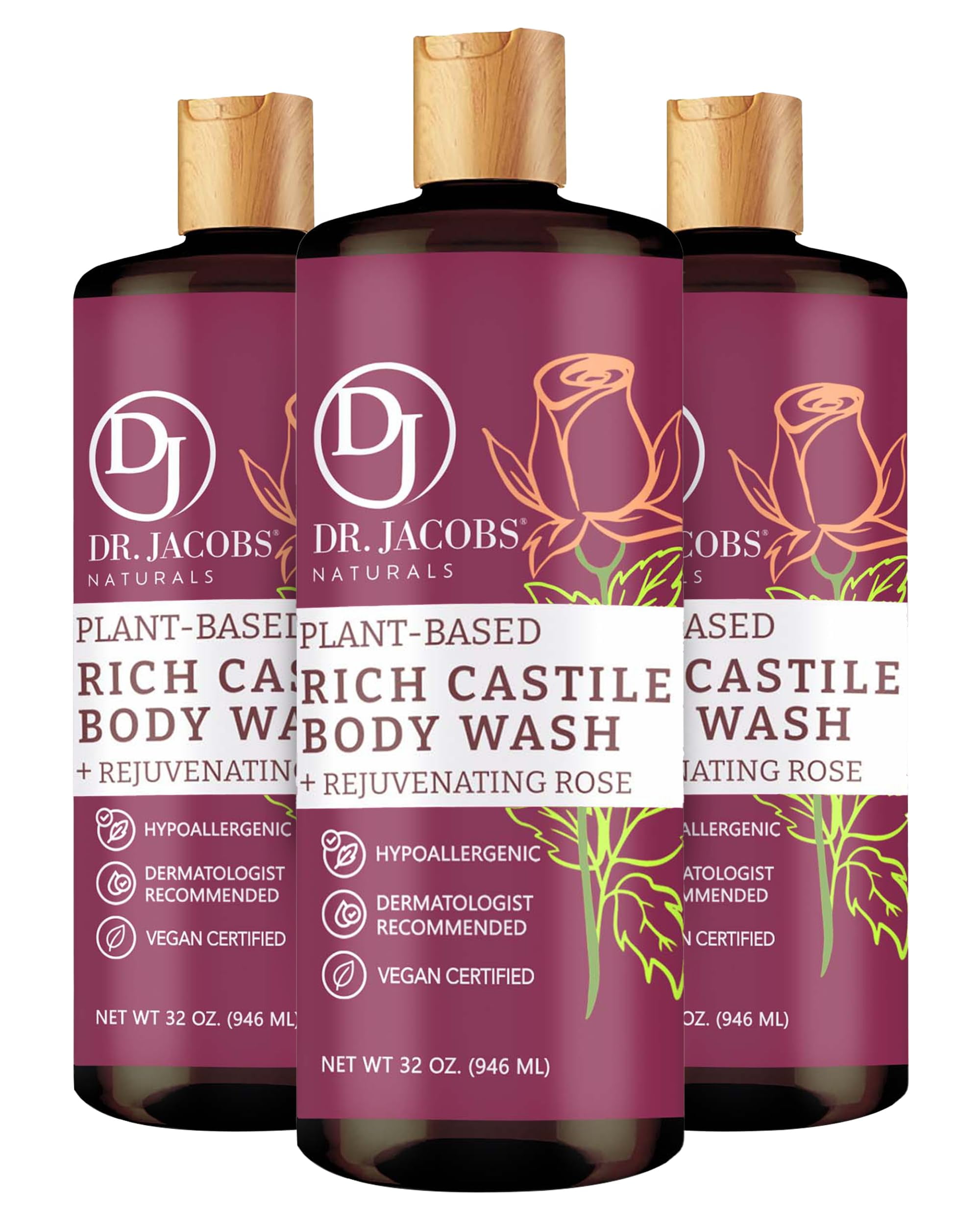 DR. JACOBS NATURALS Castile Rose All-Natural Body Wash for Moisturizing ...