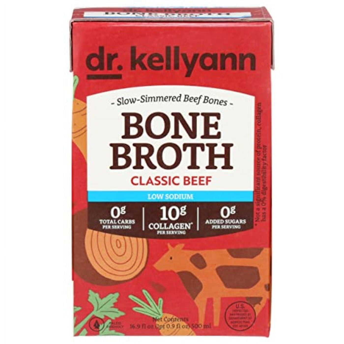 DR KellyAnn Low Sodium Beef Bone Broth, 16.9 Oz - Pack of 6 - Walmart.com