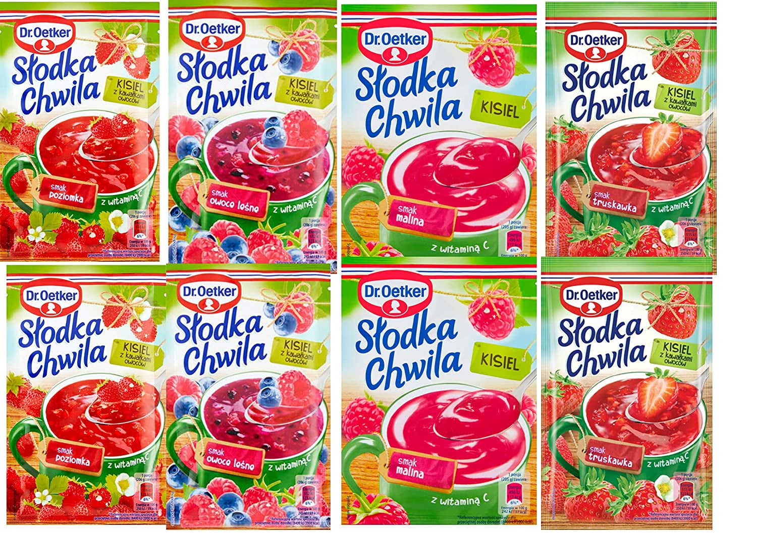DR OETKER SLODKA CHWILA KISIEL VARIETY MIX 8PACK STRAWBERRY 2 RASPBERRY ...