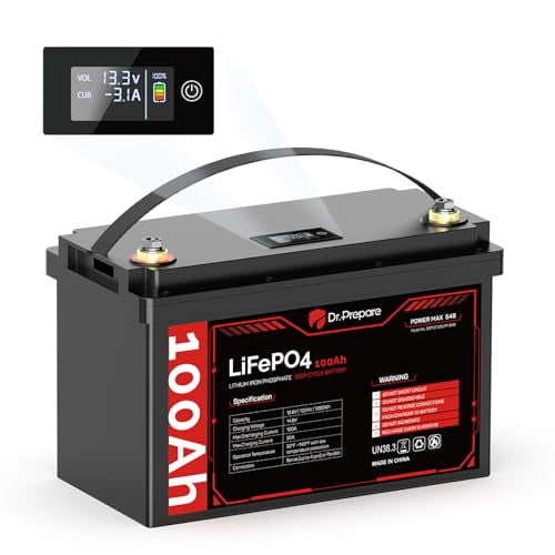 DR.PREPARE 12V 100Ah LiFePO4 Battery with Monitor Screen, Low ...