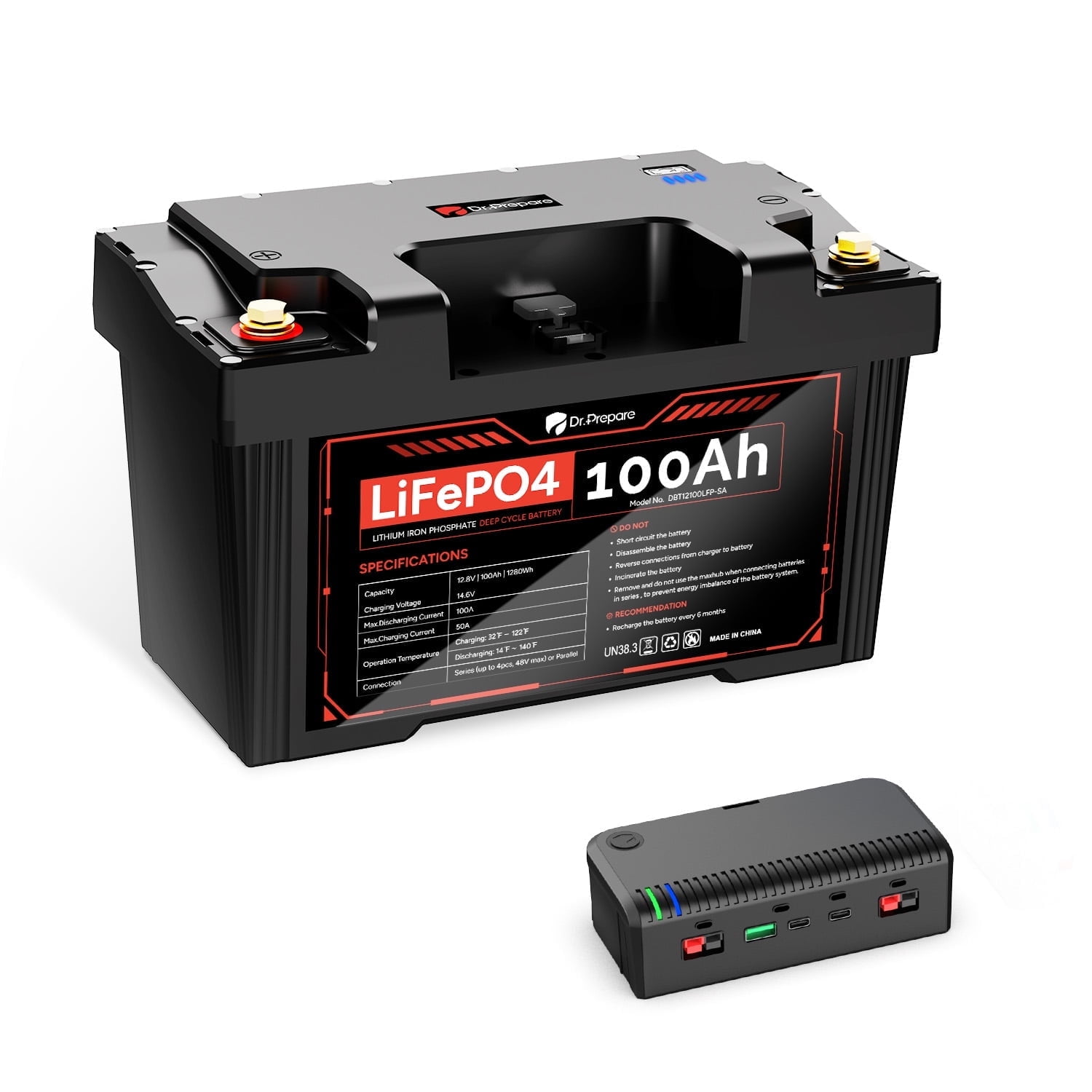 Dr. Prepare PowerMax 12V 100Ah LiFePO4 Battery, 1280Wh Solar Generator ...