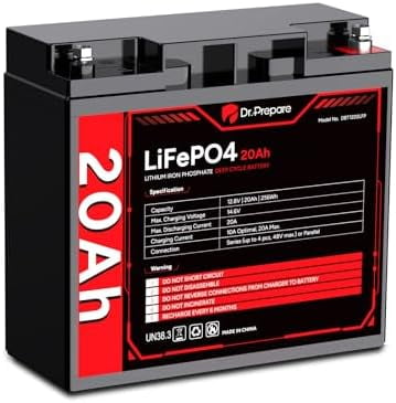 DR.PREPARE 12V 20Ah LiFePO4 Battery, Lithium Batteries 12v with 20A BMS ...