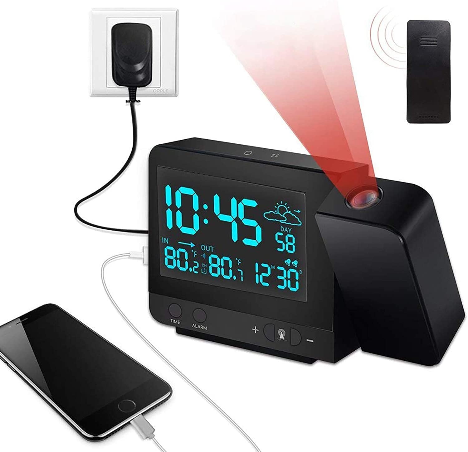 DR.PREPARE Projection Alarm Clock with Indoor/Outdoor Thermometer, Dual ...