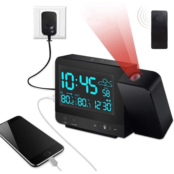 DR.PREPARE Projection Alarm Clock with Indoor/Outdoor Thermometer, Dual ...