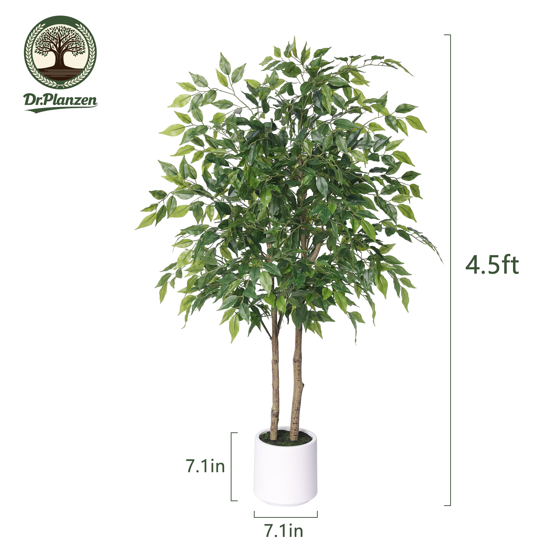 DR.Planzen 4.5ft Artificial Ficus Tree with White Planter, Tall Faux ...