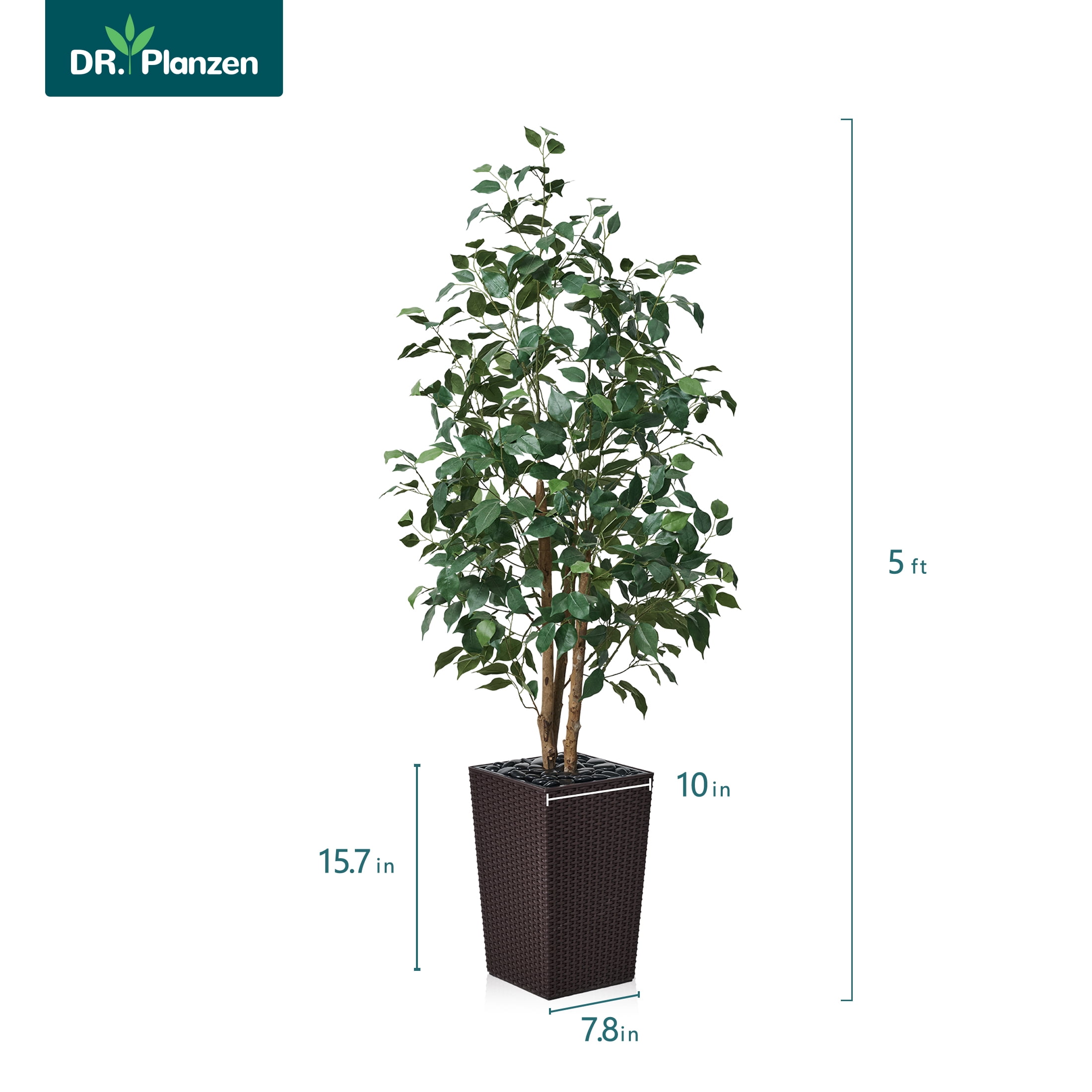 DR.Planzen 5FT Artificial Ficus Tree with Coffee Tall Planter ...