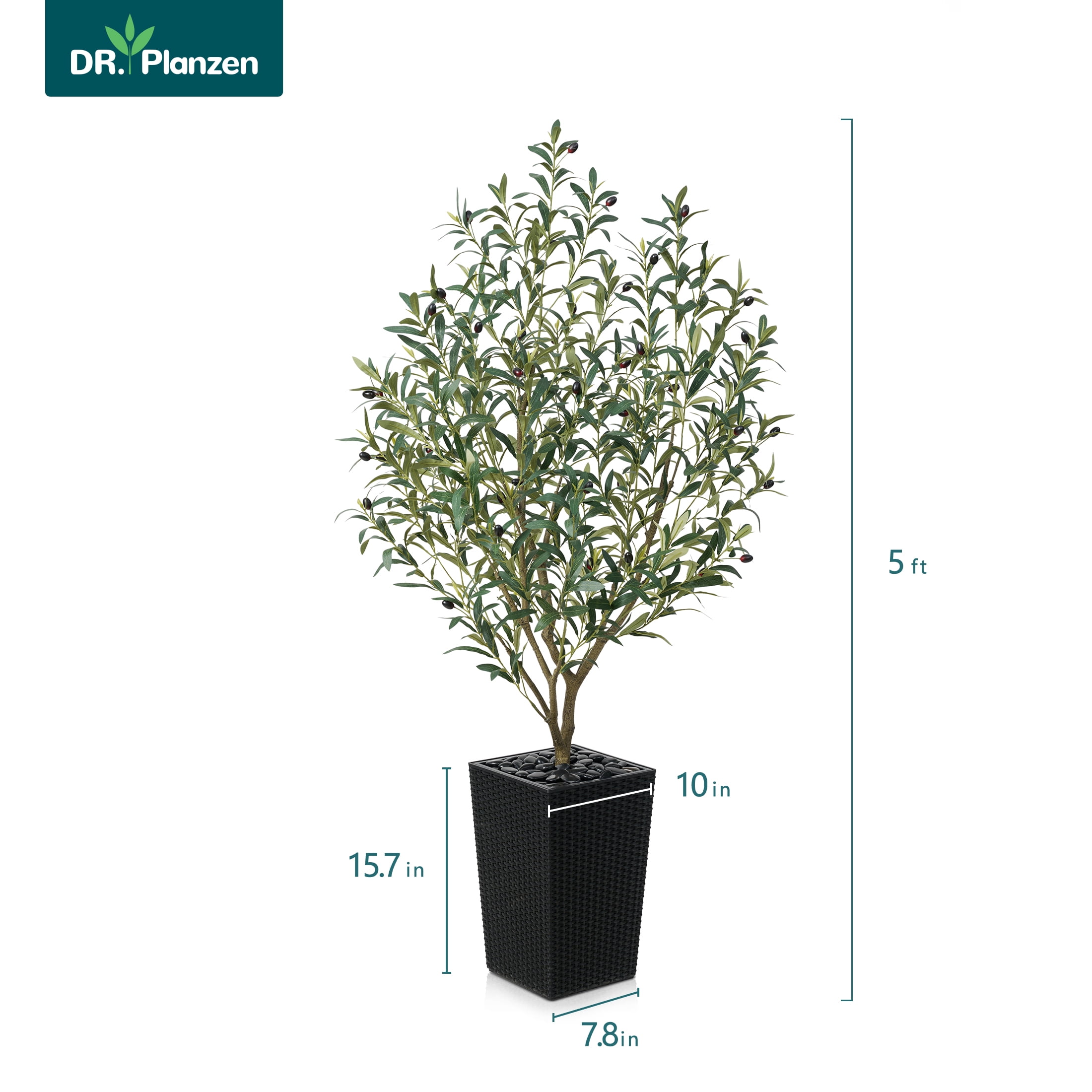 DR.Planzen 5ft Artificial Olive Tree with Black Tall Planter, Realistic Silk Leaves UV Resistant ...