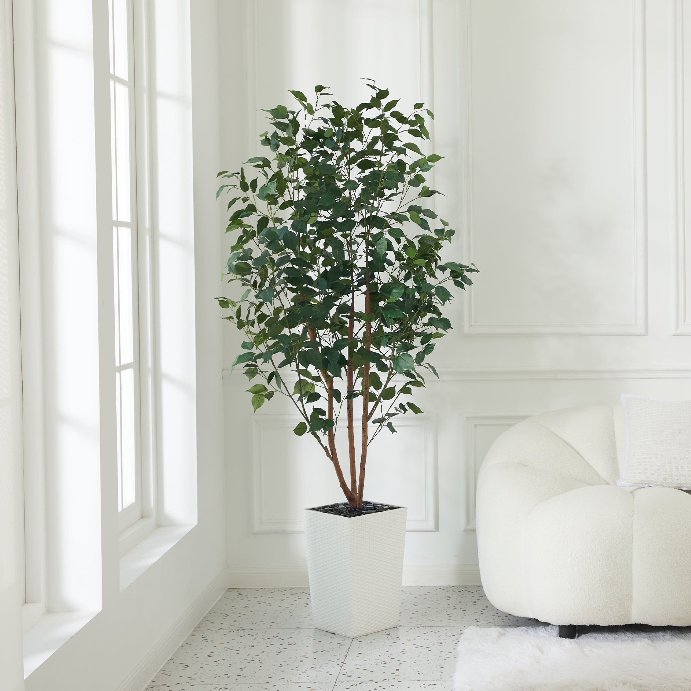 DR.Planzen 6FT Artificial Ficus Tree with White Tall Planter, Realistic ...