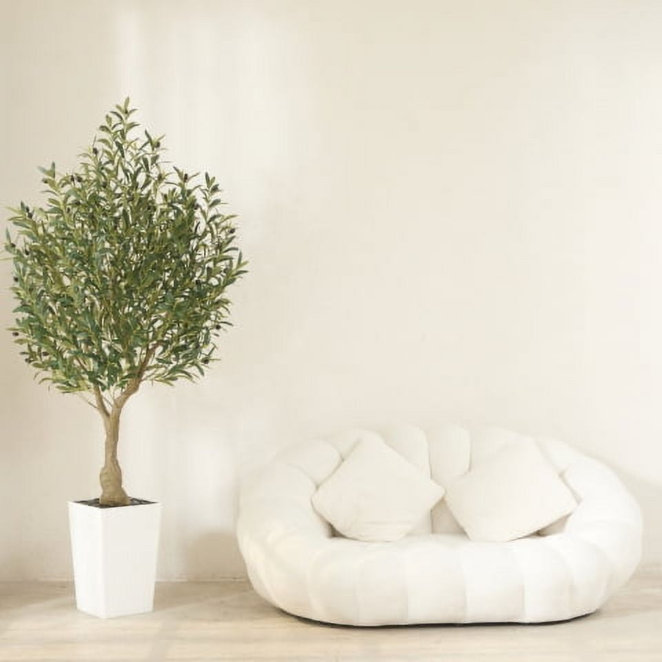 DR.Planzen 6FT Tall Artificial Olive Tree with Tall White Planter, UV Resistant Silk Leaves ...