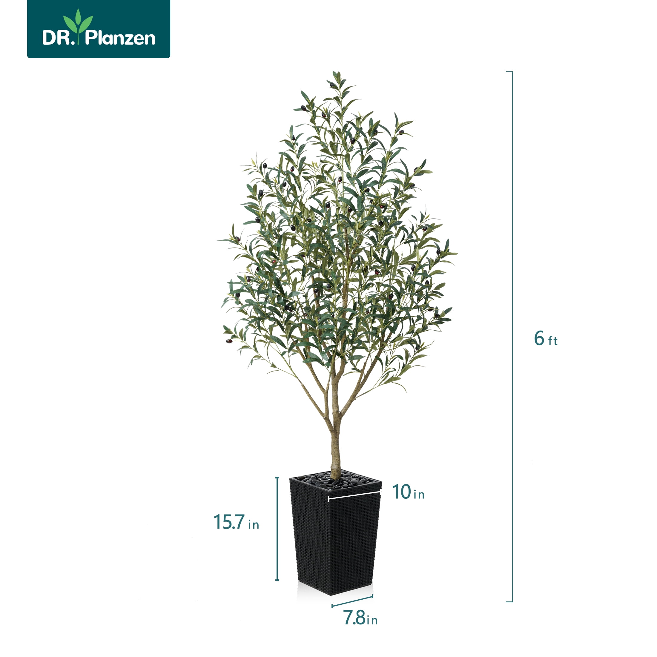 DR.Planzen 6ft Artificial Olive Tree with Black Tall Planter, Realistic Silk Leaves UV Resistant ...