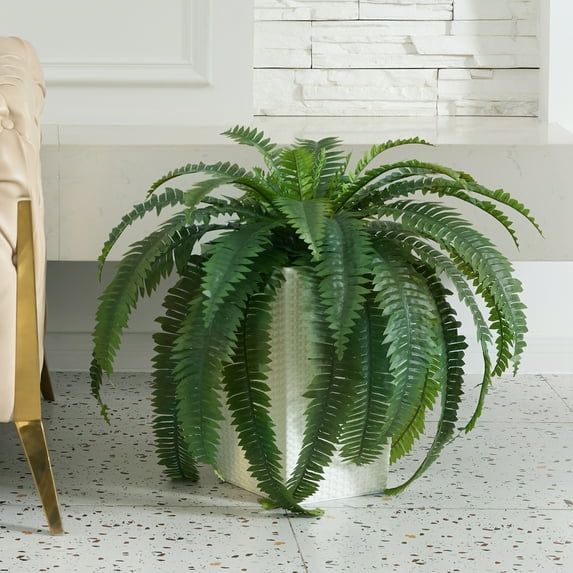 DR.Planzen Artificial Boston Fern Bush Plant with White Tapered Planter ...