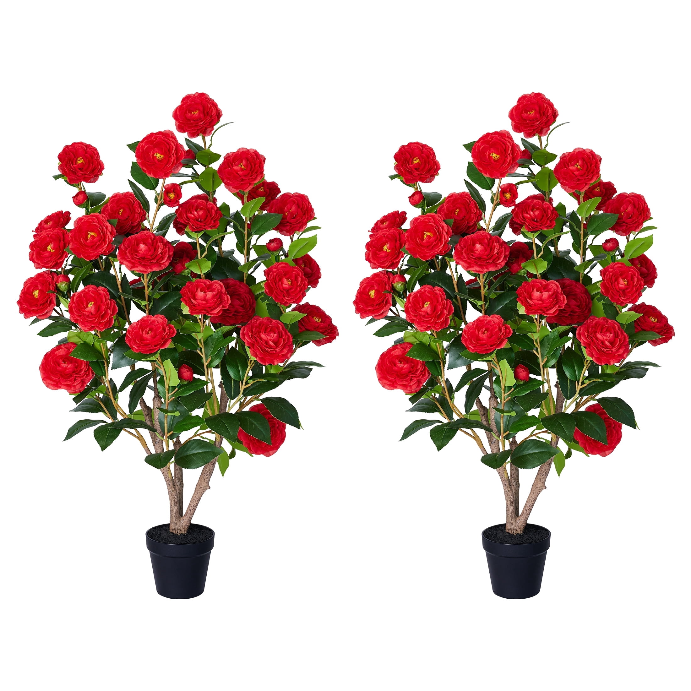 DR.Planzen 2 Pack Artificial Camellia Tree 3FT in Pot – 27 Blooming Red ...