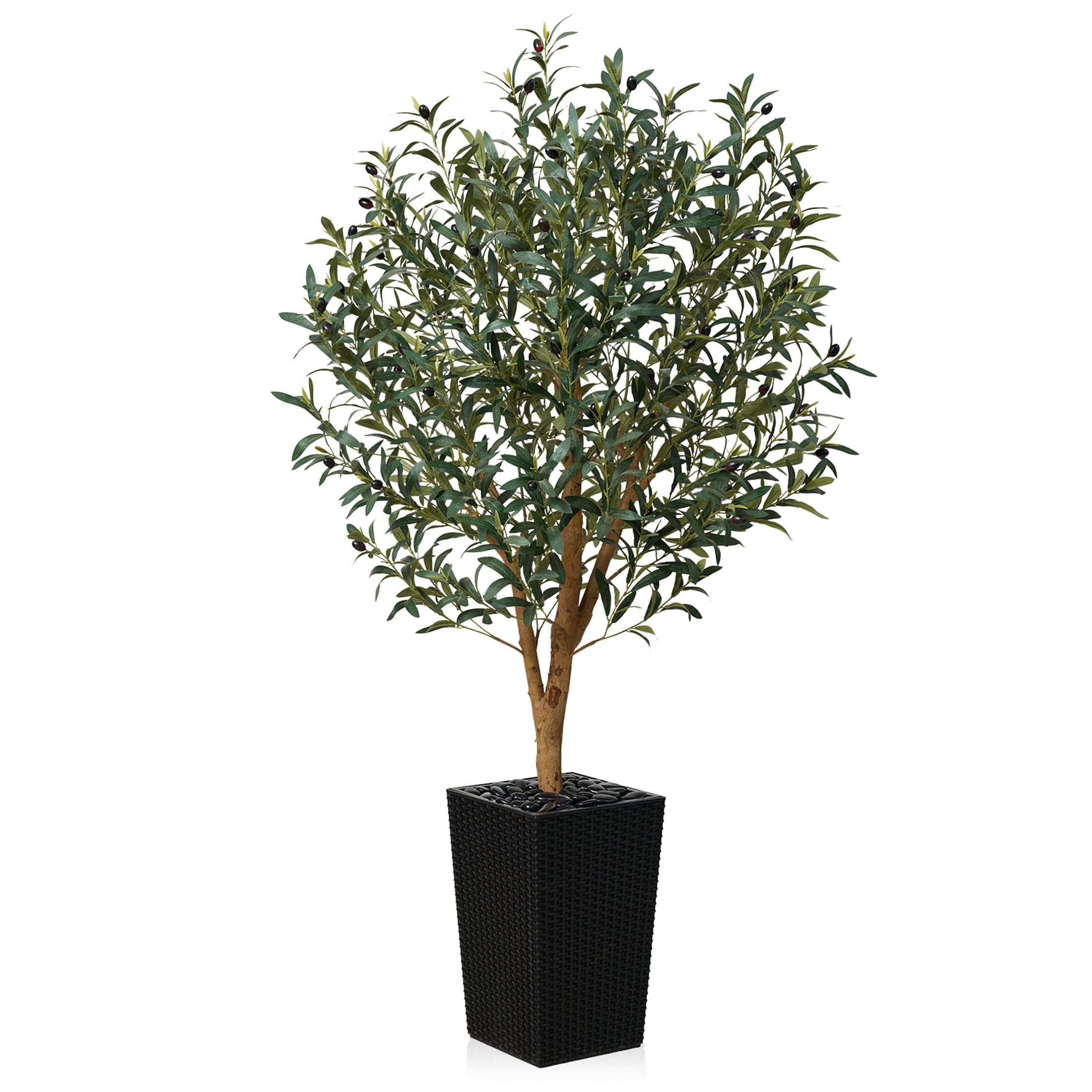 DR.Planzen UV Resistant 5ft Artificial Olive Tree with Natural Wood ...