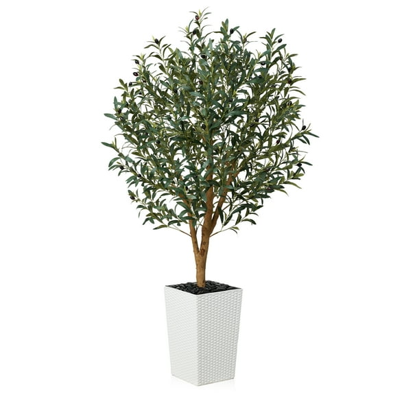 DR.Planzen UV Resistant 5ft Artificial Olive Tree with Natural Wood ...