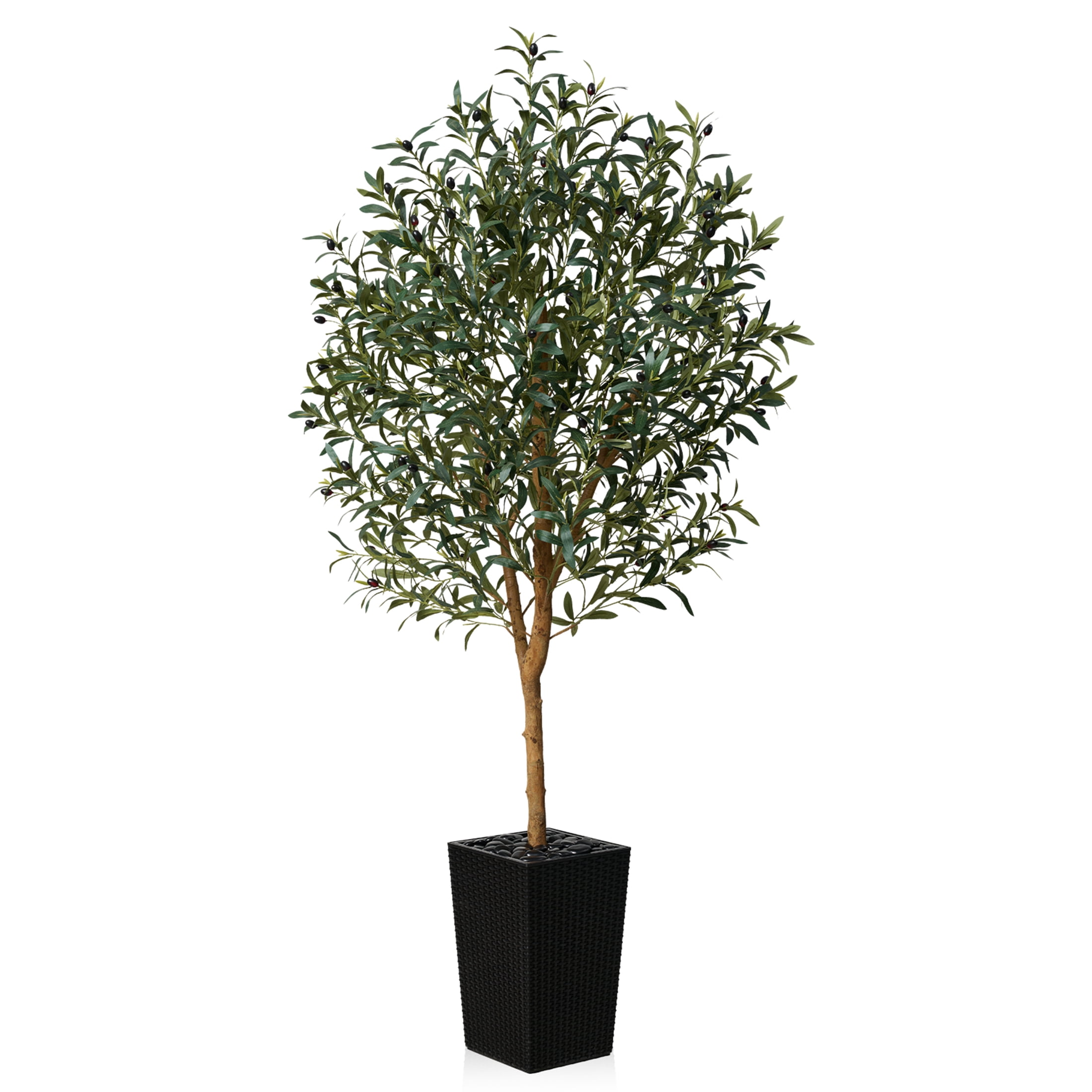 DR.Planzen UV Resistant 6ft Artificial Olive Tree with Natural Wood ...