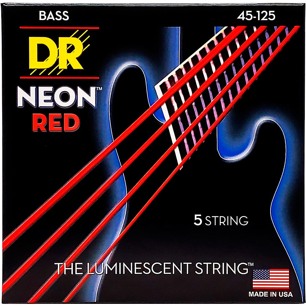 DR Strings Hi-Def NEON Red Coated Medium 5-String (45-125) Bass Guitar ...