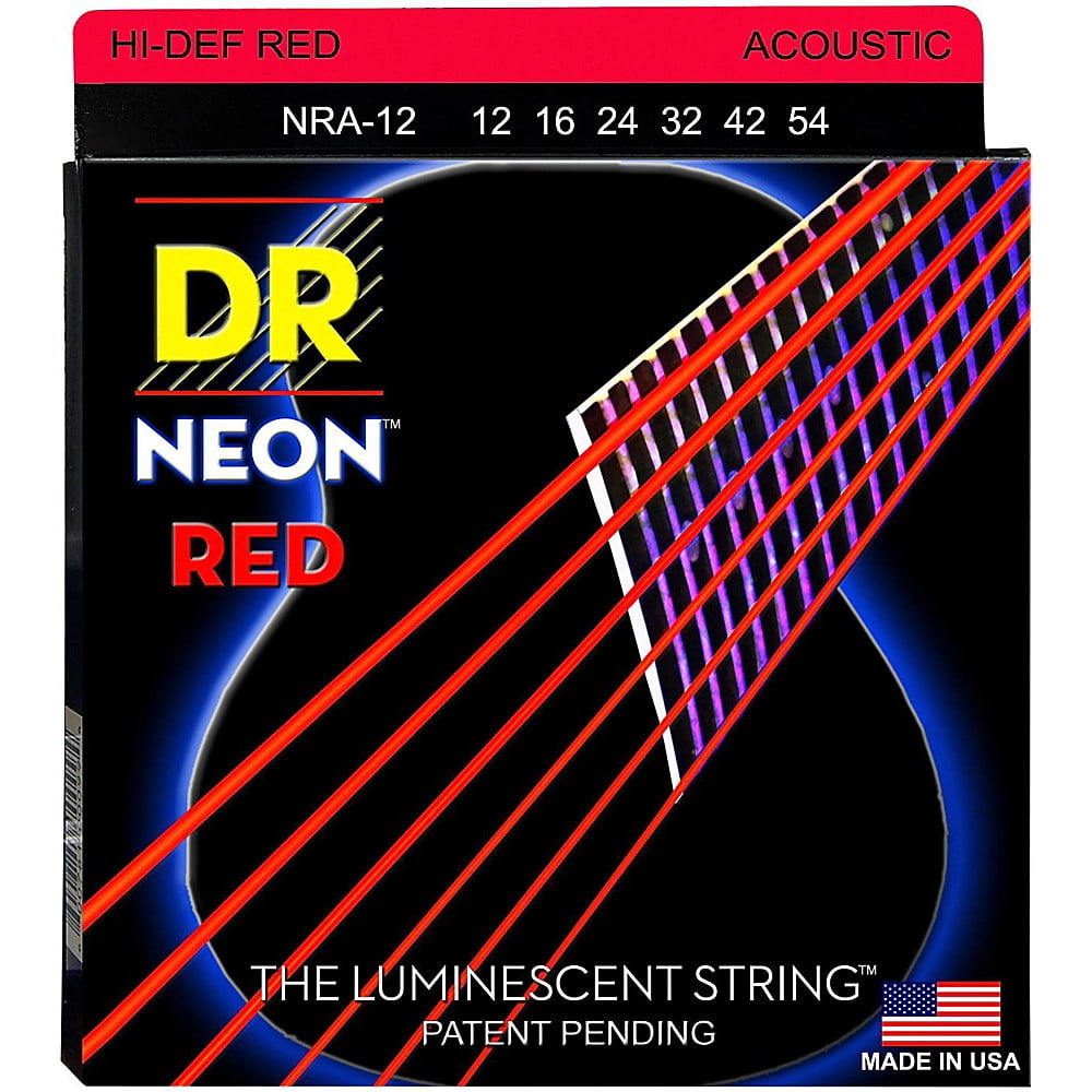 DR Strings Hi-Def NEON Red Coated Medium Acoustic Guitar Strings (12-54 ...