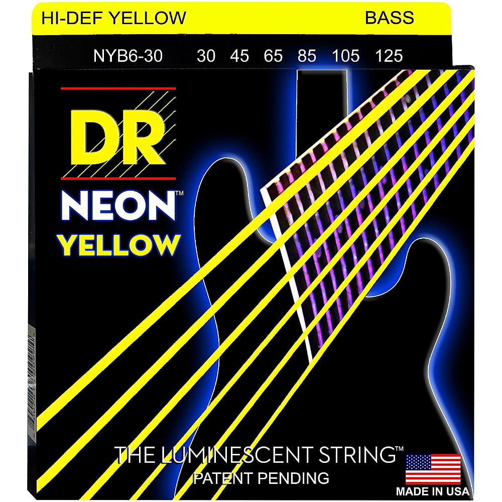 DR Strings NEON Hi-Def Yellow Bass SuperStrings Medium 6-String ...