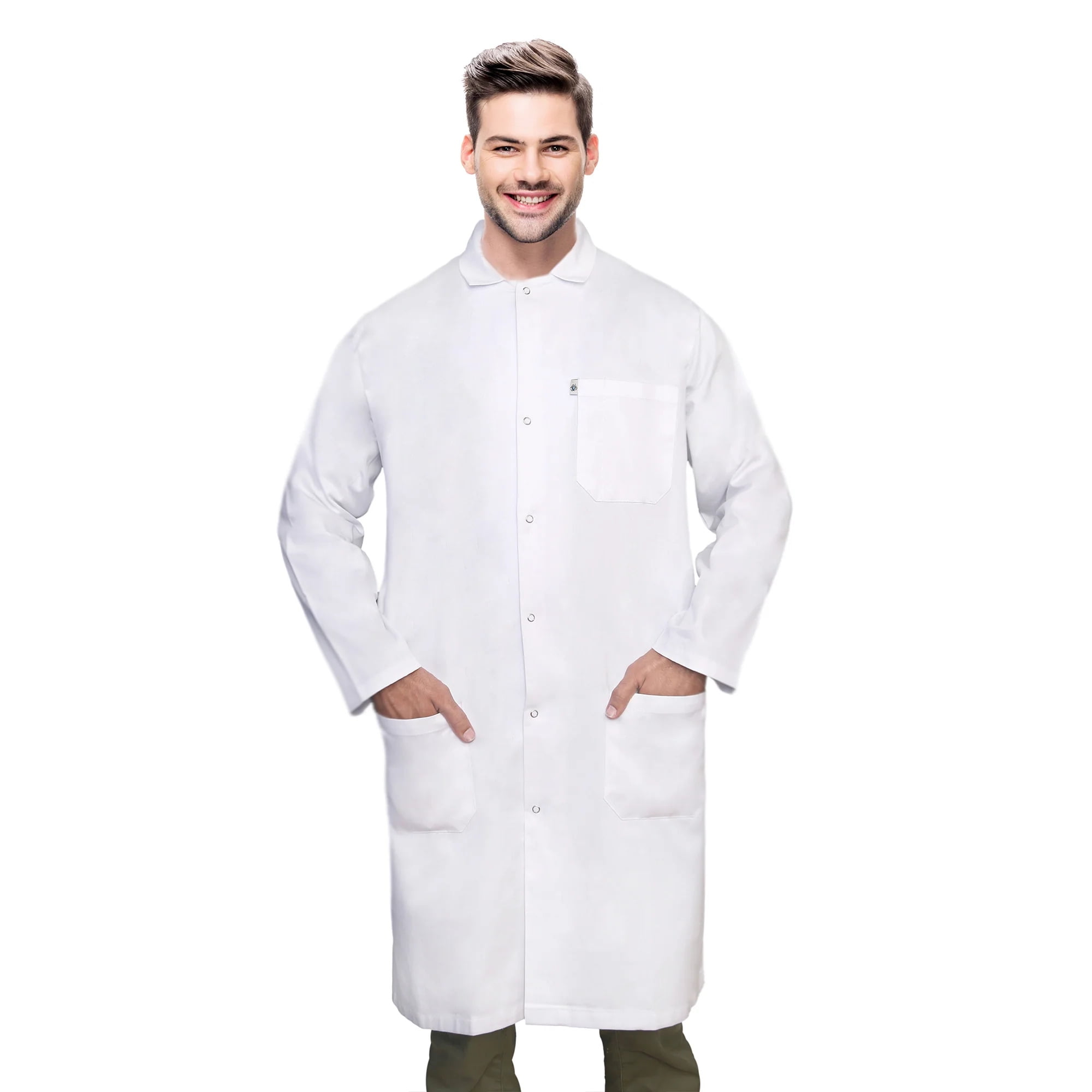 DR Uniforms Snap Closure Knee Length Long Lab Coat White - Walmart.com