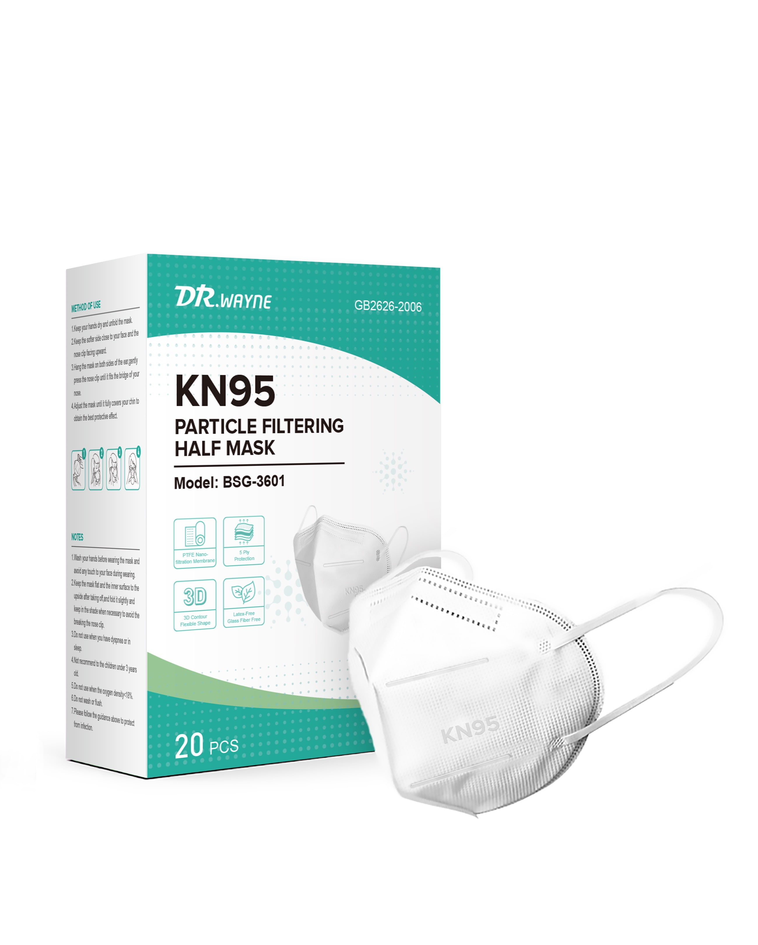 DR. Wayne 20 Pack -Disposable cloth KN95 Facemask Breathing protection ...