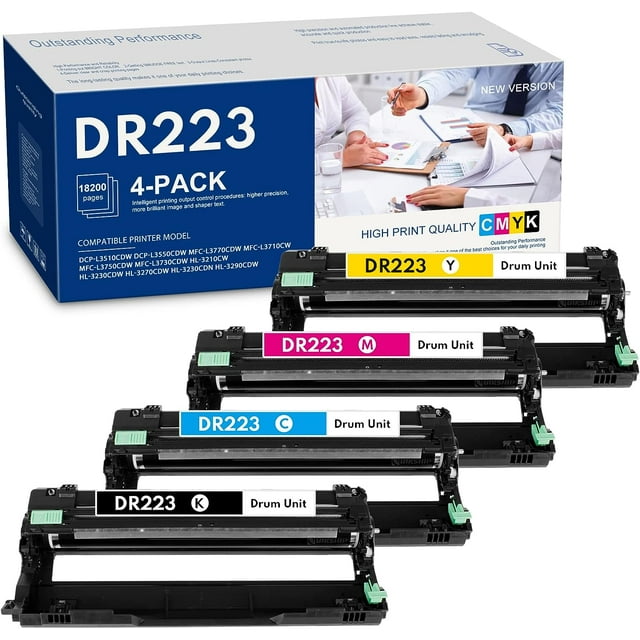 DR223 (4-Pack) B/C/M/Y DR-223 High Yield DR223CL DR-223CL Drum Unit ...