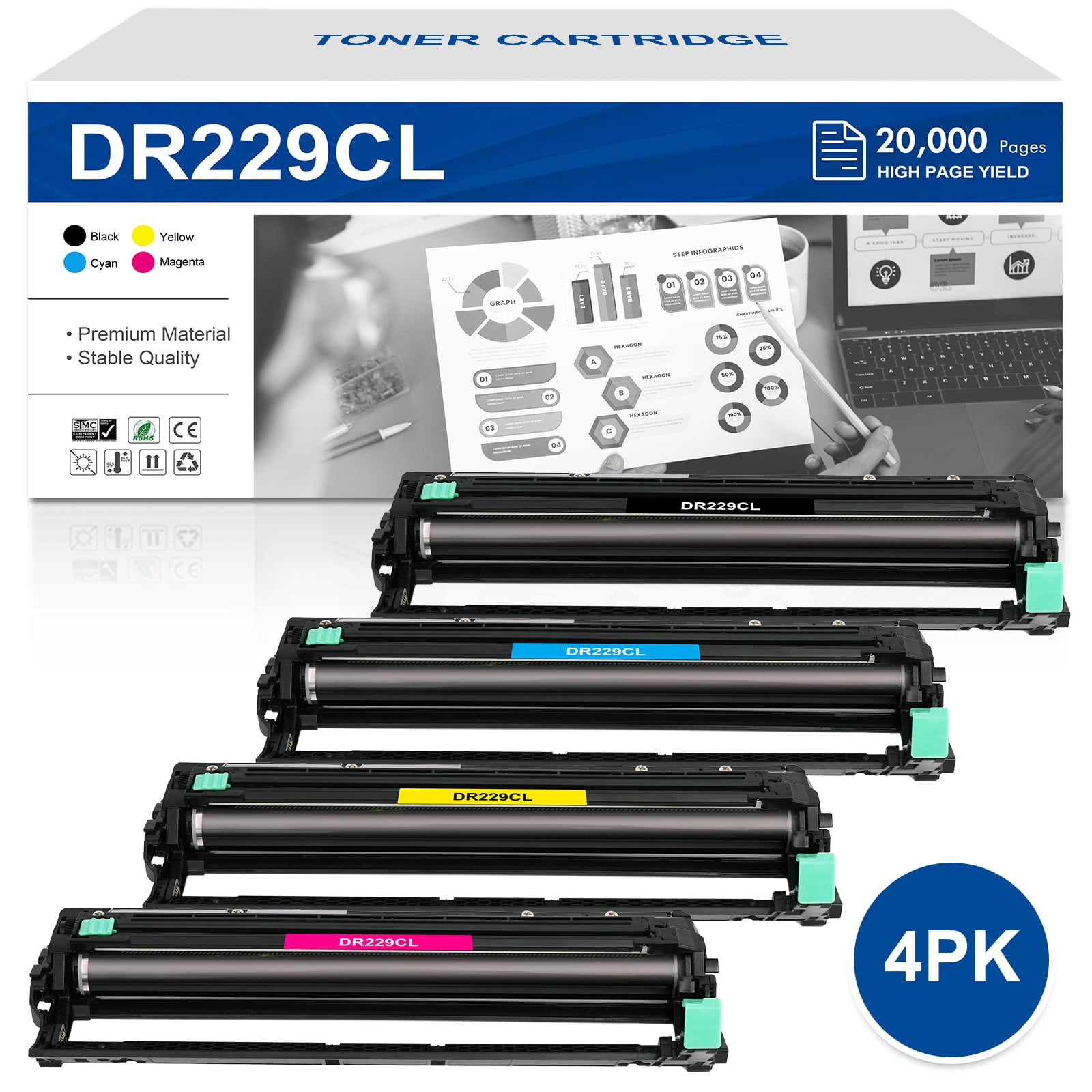 DR229 DR-229CL Drum Unit Compatible for Brother DR229 DR-229 HL-L3280CDW MFC-L3720CDW HL ...