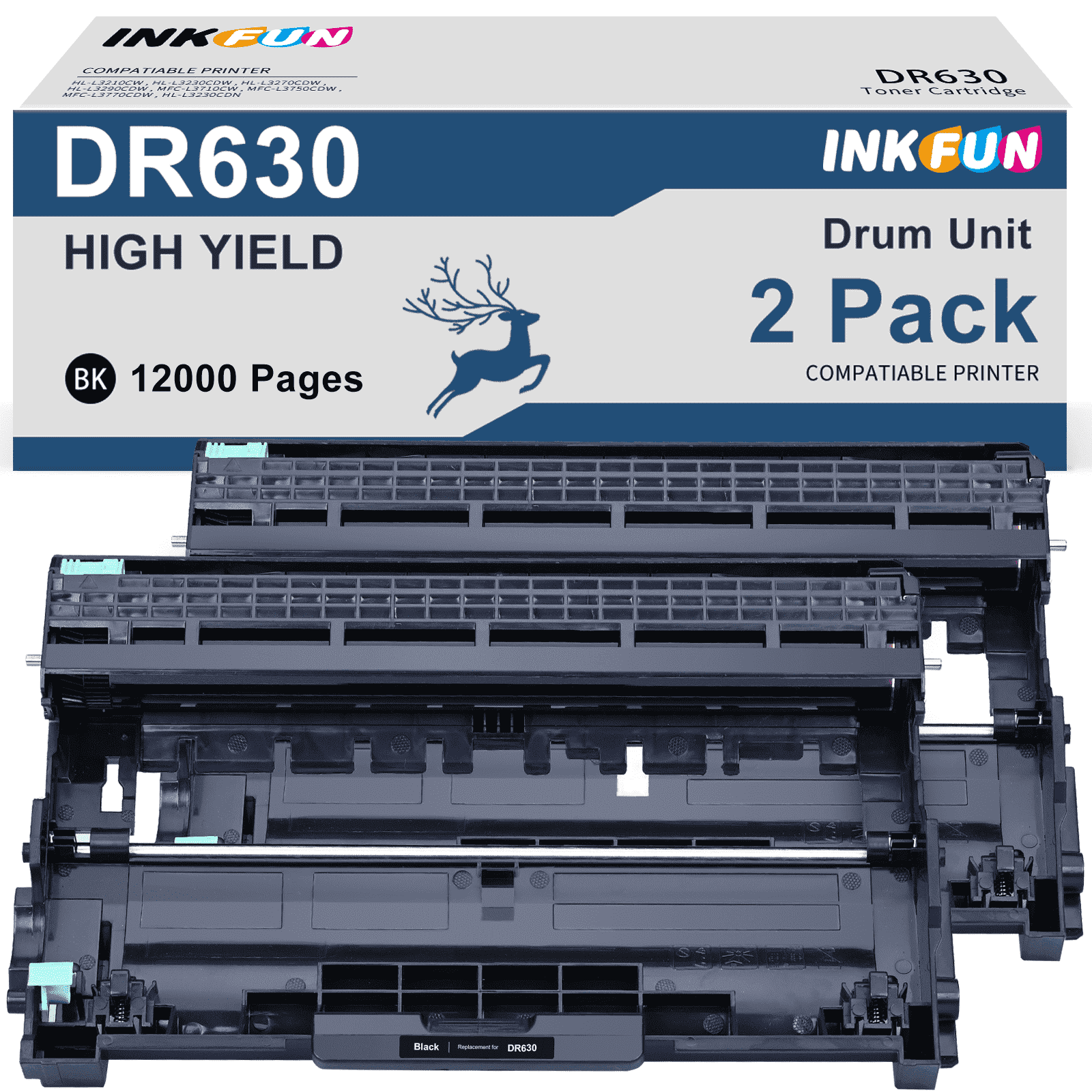 INKFUN Compatible DR630 Drum Unit 2 Pack for Brother DCP-L2500D, HL ...