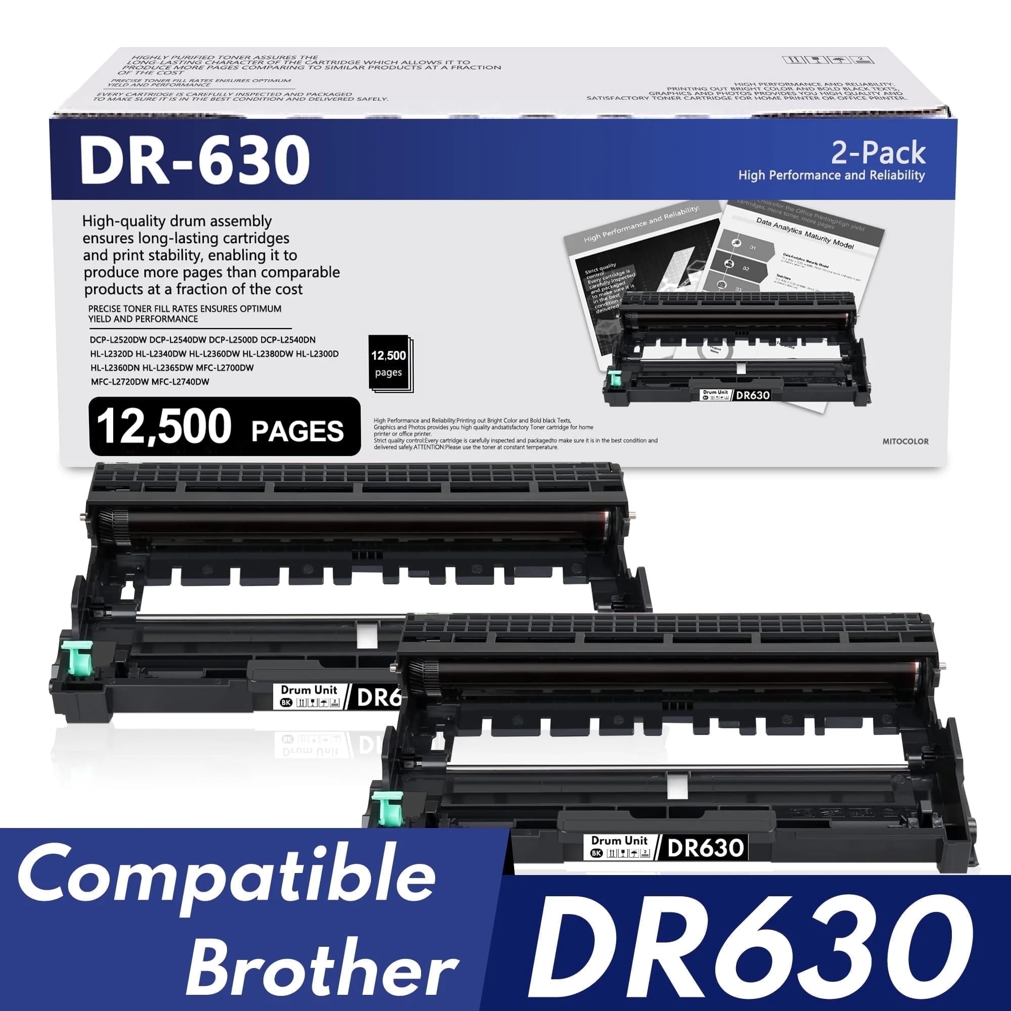 DR630 Drum Unit Black 2 Pack Compatible for Brother DR630 DR 630 Drum ...