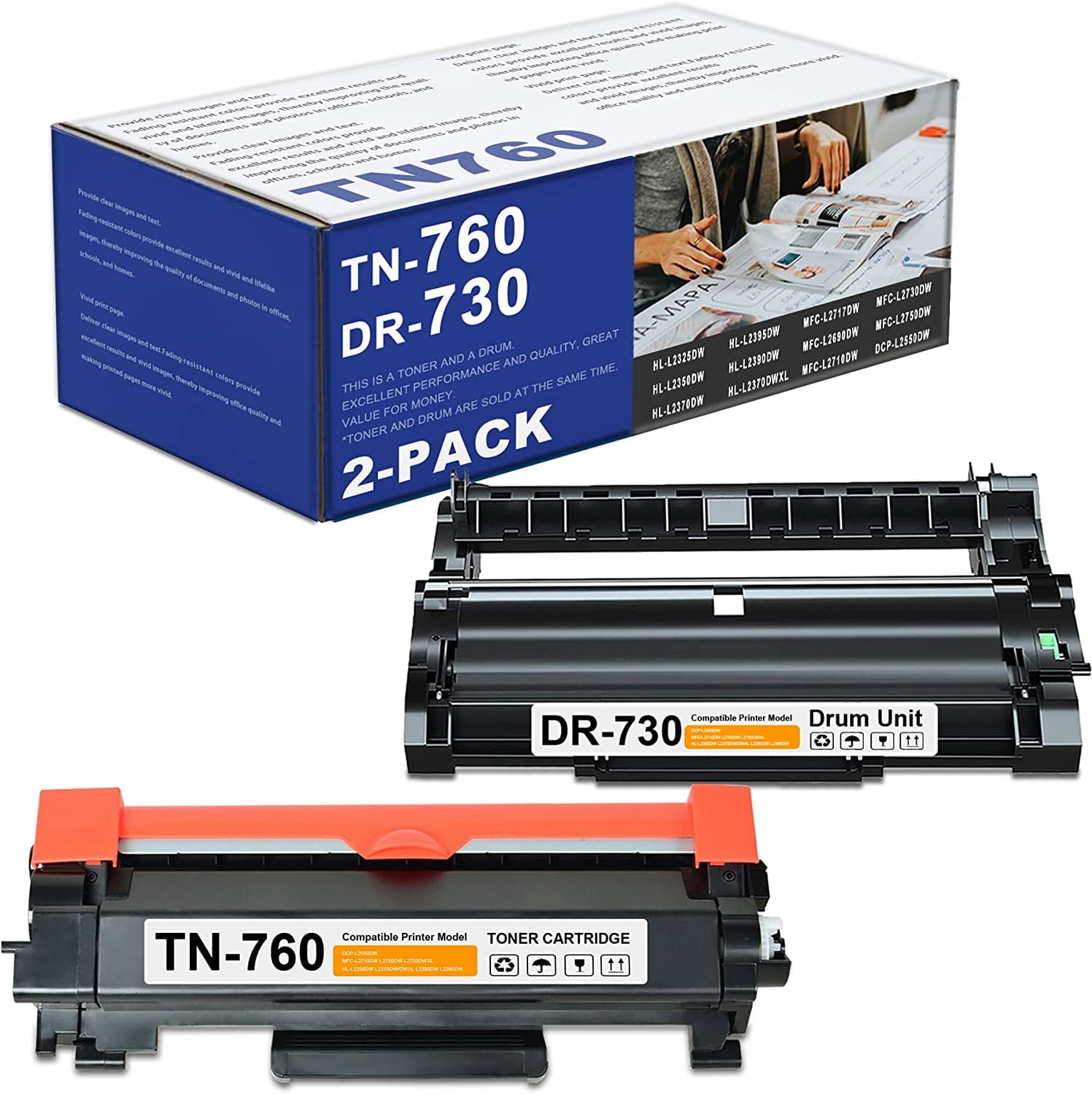 DR730 Drum TN760 Toner Compatible for Brother HL-L2395DW Printer ...