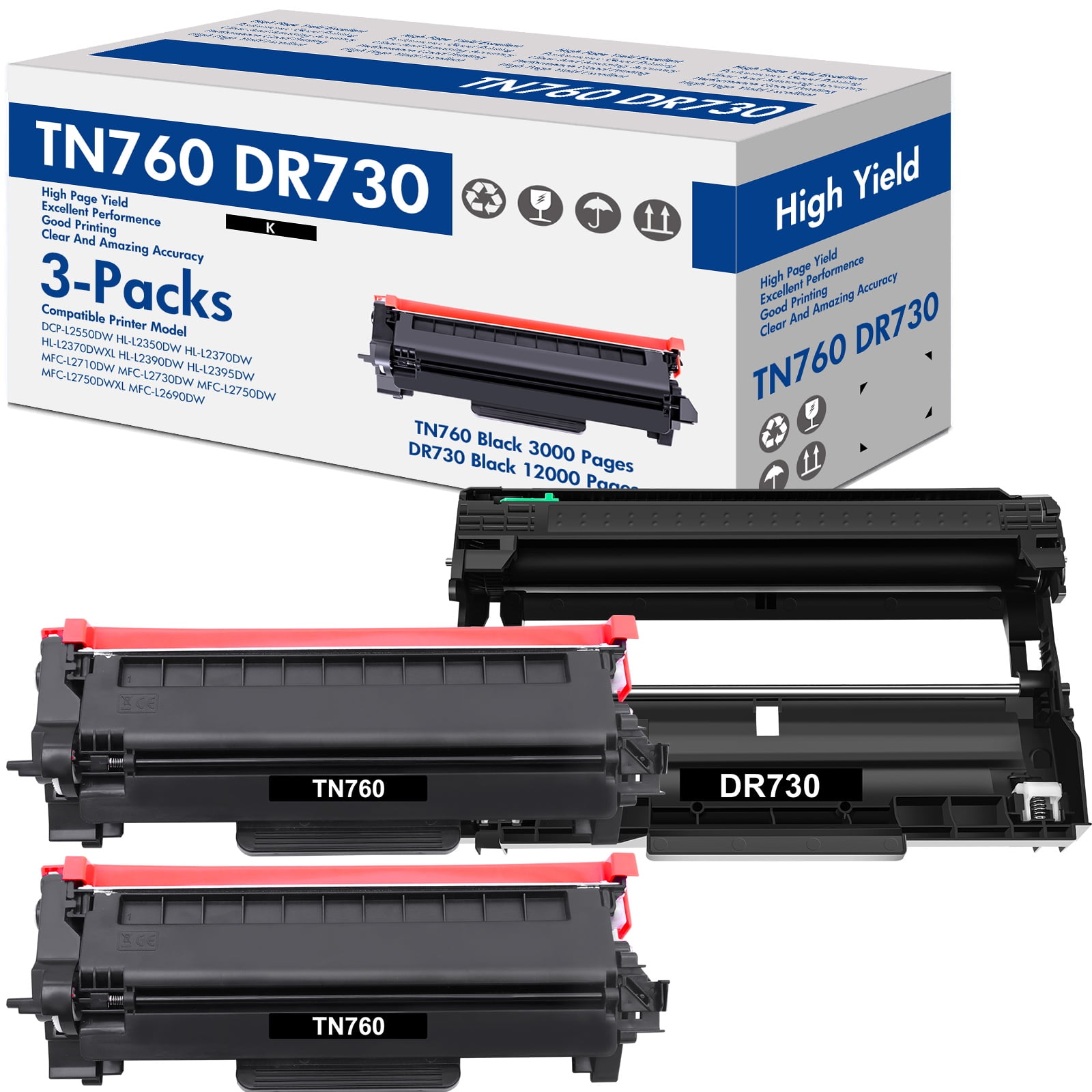 DR730 Drum Unit and TN760 Toner Cartridge Compatible Replacement for ...