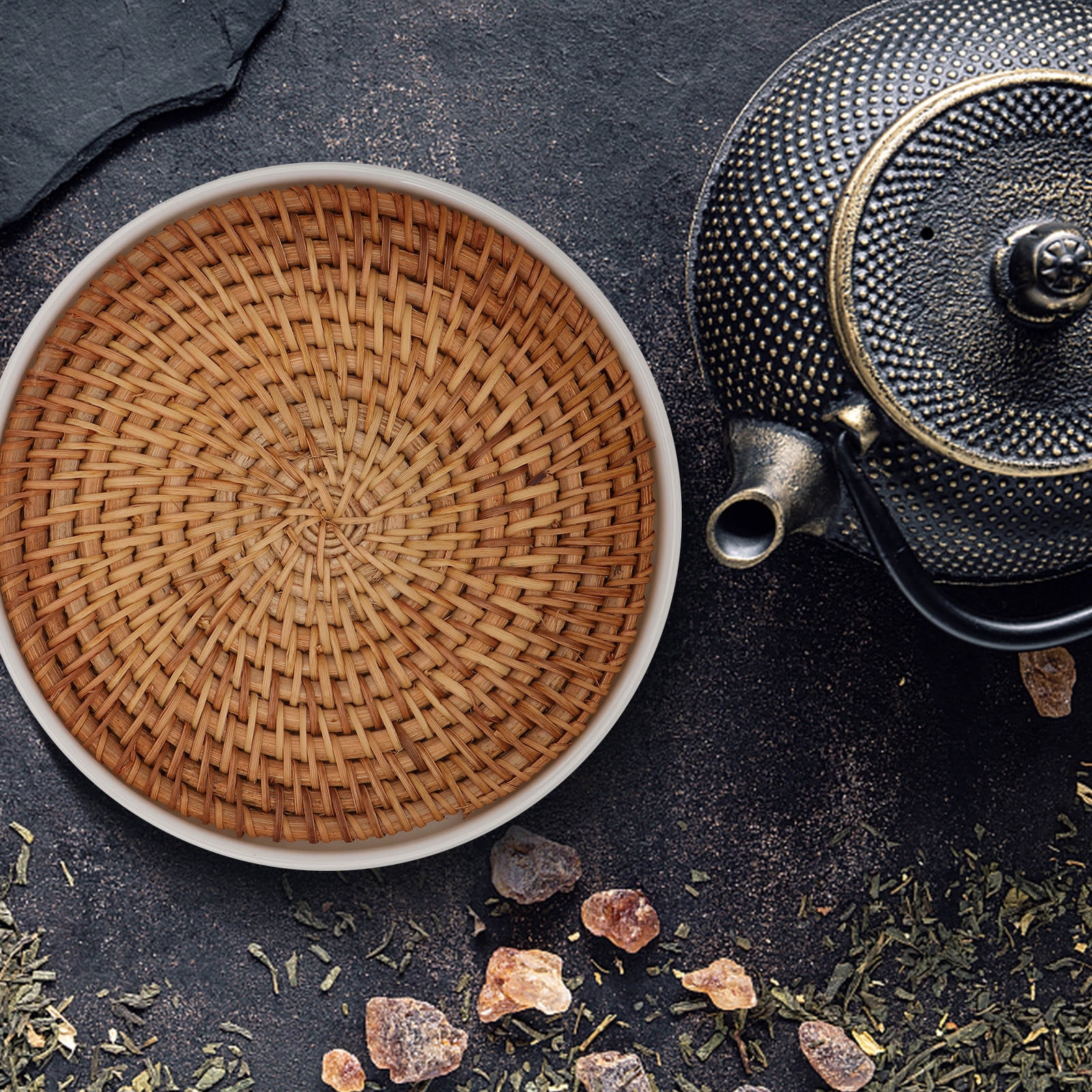 DRAFIDEEP 1 Set Tea Set Tray Teacup Storage Tray Square Rattan For Tea ...