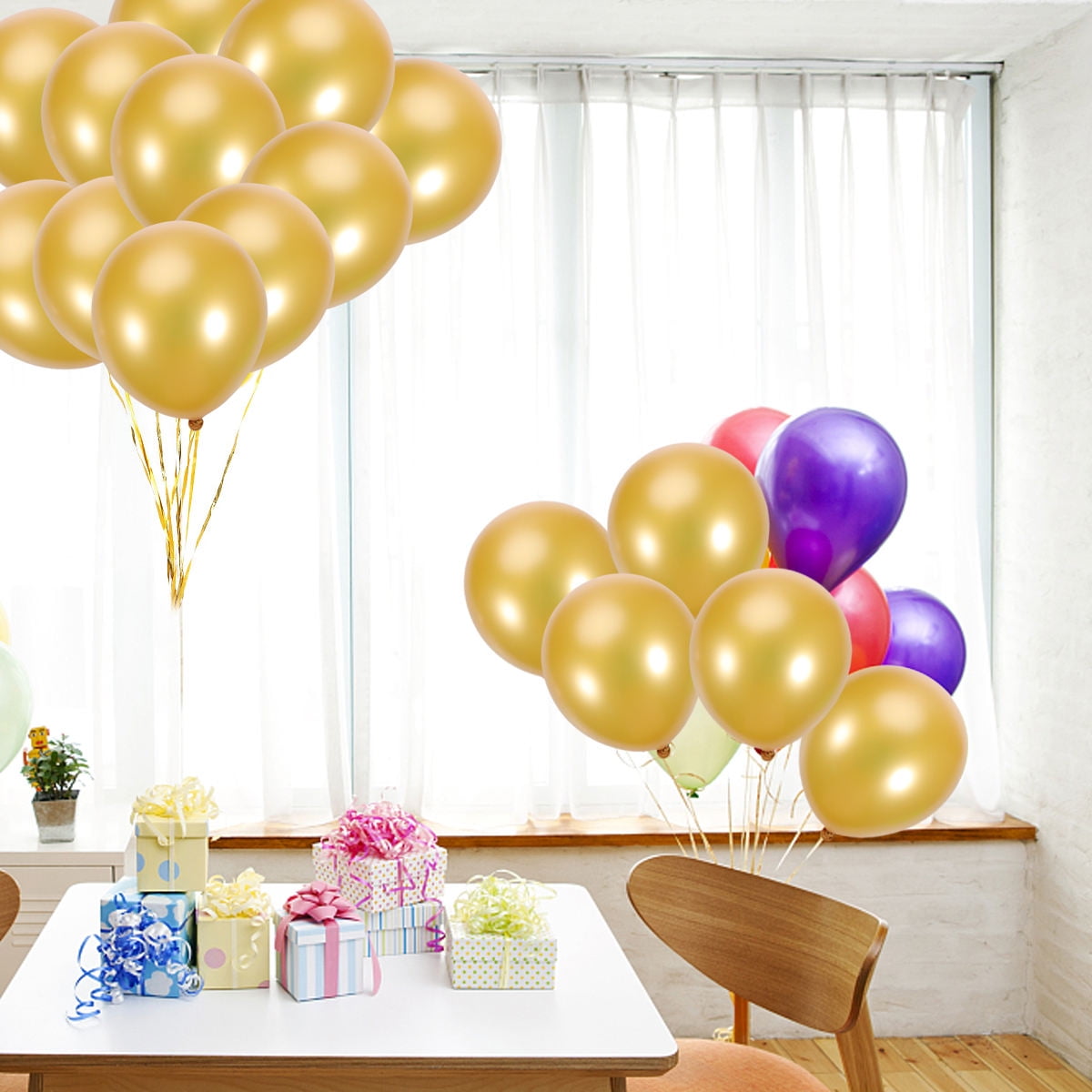 DRAFIDEEP 10Pcs Party Balloons Golden Round Shaped Latex For Kids ...